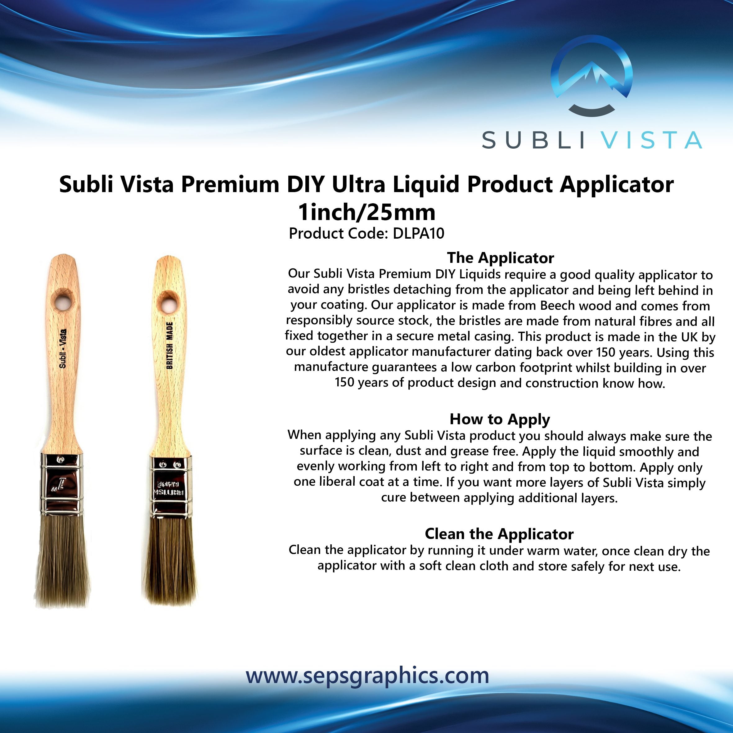 Subli Vista Liquid Product Applicator 1”/25mm for Coating Sublimation liquids - SEPS Graphics ...