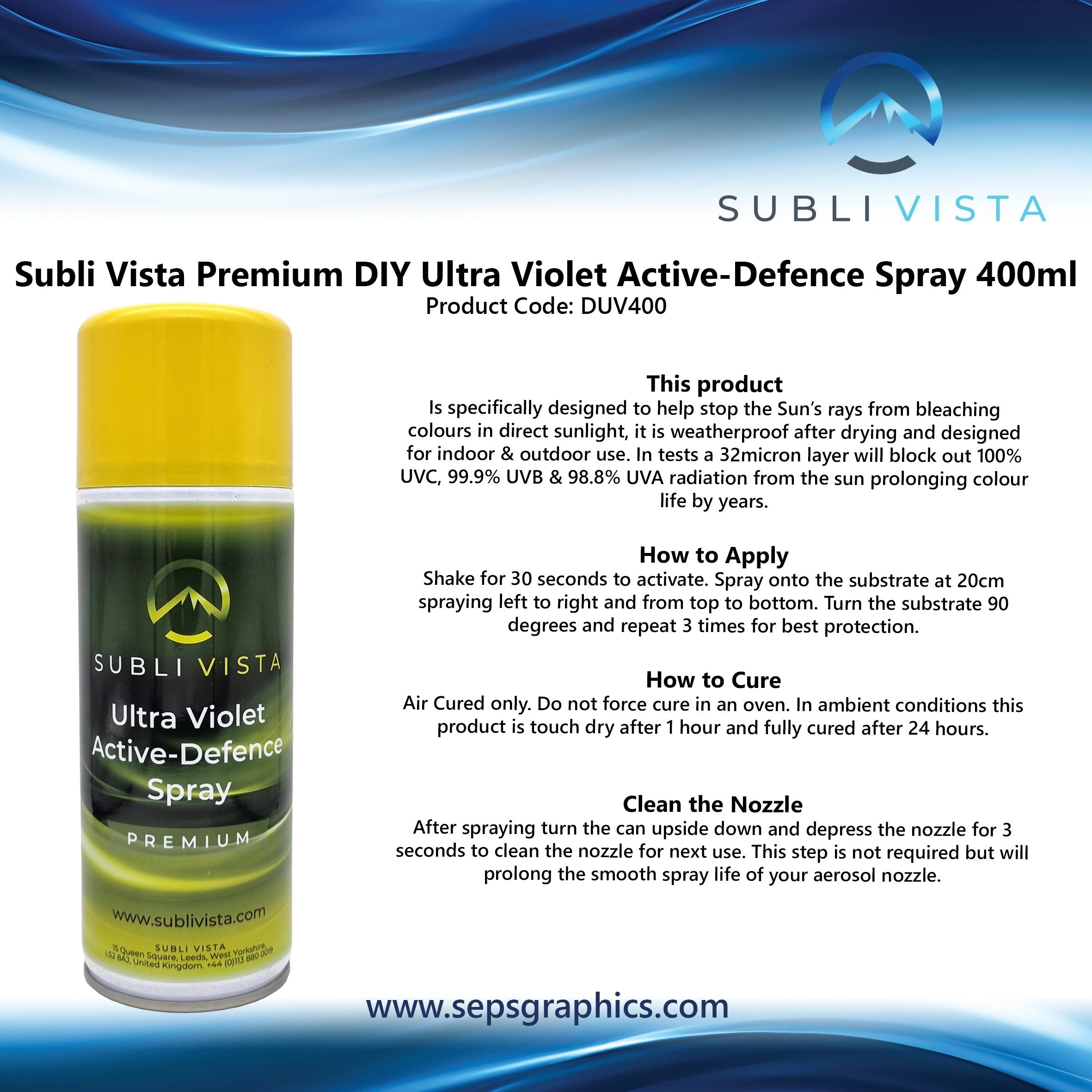 Subli Vista Sublimation Coating Premium Ultra Violet Active-Defense Spray 400ml - SEPS Graphics ...